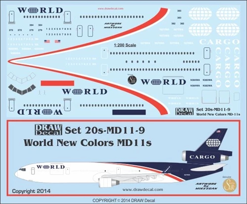 Draw Decal 20-MD11-09 McDonnell Douglas MD-11 - World Airways Final Colors