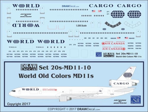 Draw Decal 20-MD11-10 McDonnell Douglas MD-11 - World Airways Early Colors