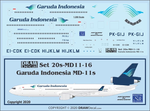 Draw Decal 20-MD11-16 McDonnell Douglas MD-11 - Garuda Indonesia