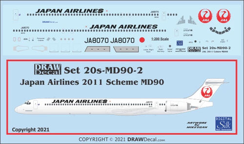 Draw Decal 20-MD90-02 McDonnell Douglas MD-90 - Japan Airlines (2011 Scheme)