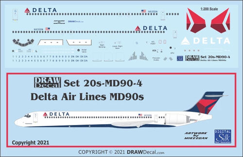 Draw Decal 20-MD90-04 McDonnell Douglas MD-90 - Delta Air Lines