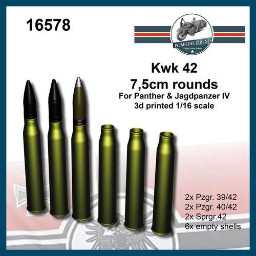 FC ModelTrend 16578 Kwk 42, 7,5cm Rounds For Panther And Jagdpanzer IV