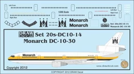 Draw Decal 20-DC10-14 McDonnell Douglas DC-10-30 - Monarch Airlines