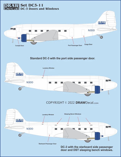 Draw Decal 20-DC3-11 Douglas DC-3 - Doors and Windows