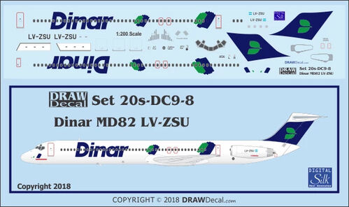 Draw Decal 20-DC9-08 McDonnell Douglas MD-82 - Dinar Argentina (LV-ZSU)