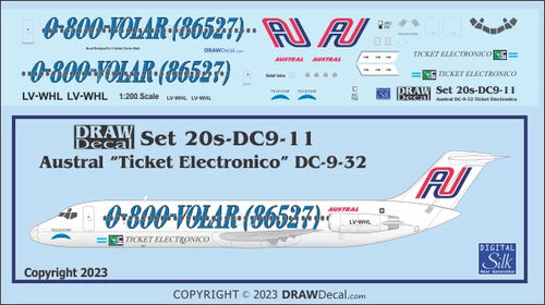 Draw Decal 20-DC9-11 McDonnell Douglas DC-9-30 - Austral "Ticket Electronico"