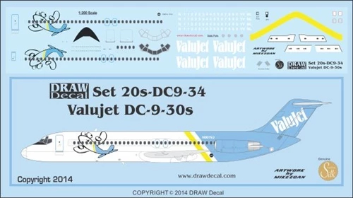 Draw Decal 20-DC9-34 McDonnell Douglas DC-9-30 - Valujet