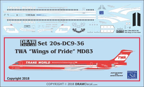 Draw Decal 20-DC9-36 McDonnell Douglas MD-80 - TWA "Wings of Pride"