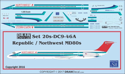 Draw Decal 20-DC9-46A McDonnell Douglas MD-80 - Northwest / Republic Airlines Hybrid