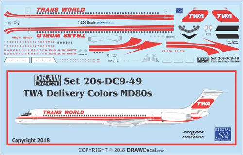 Draw Decal 20-DC9-49 McDonnell Douglas MD-80 - TWA Delivery Colors