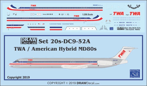 Draw Decal 20-DC9-52A McDonnell Douglas MD-80 - TWA / American Airlines Hybrid