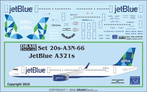 Draw Decal 20-A3N-66 Airbus A321 - jetBlue "Prism"