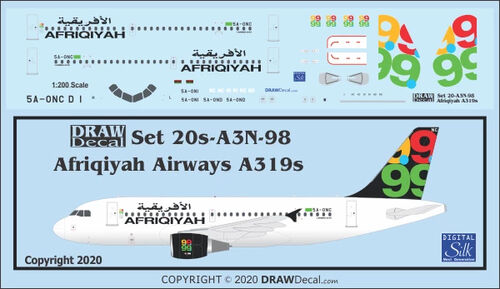 Draw Decal 20-A3N-98 Airbus A319 - Afriqiyah Airways