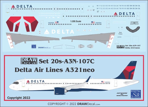 Draw Decal 20-A3N-107C Airbus A321neo - Delta Air Lines with Coroguard