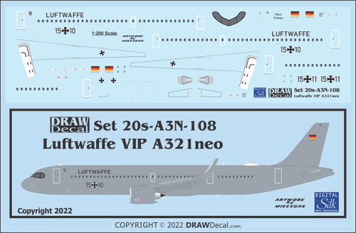 Draw Decal 20-A3N-108 Airbus A321neo - Luftwaffe VIP