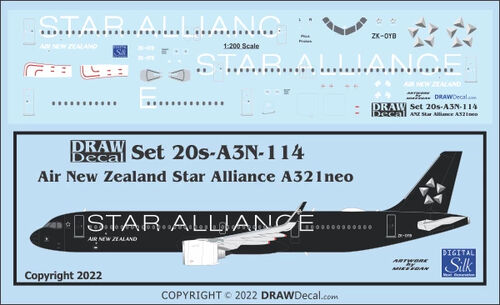 Draw Decal 20-A3N-114 Airbus A321neo - Air New Zealand Star Alliance