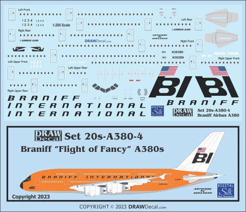 Draw Decal 20-A380-04 Airbus A380 - Braniff International Flight of Fancy