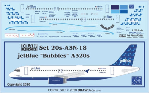 Draw Decal 20-A3N-18 jAirbus A320 - jetBlue "Bubbles"