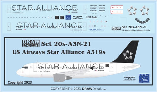 Draw Decal 20-A3N-21 Airbus A319 - US Airways Star Alliance"