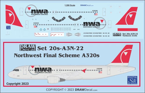 Draw Decal 20-A3N-22 Airbus A320 - Northwest Final Colors