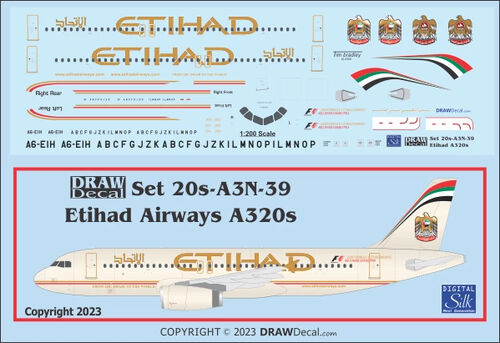 Draw Decal 20-A3N-39 Airbus A320 - Etihad