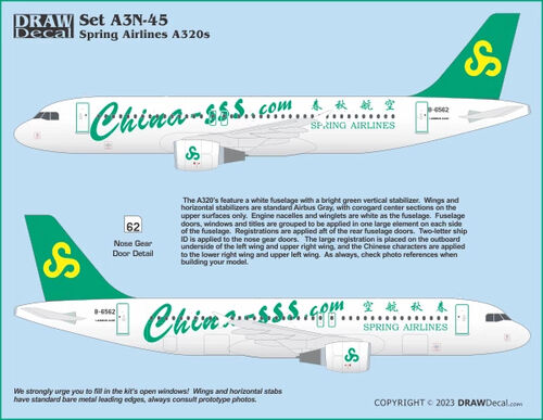 Draw Decal 20-A3N-45 Airbus A320 - Spring Airlines