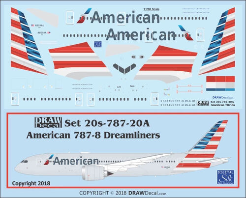Draw Decal 20-787-20A Boeing 787-8 Dreamliner - American Airlines