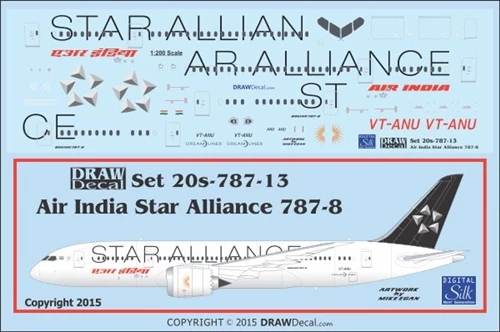 Draw Decal 20-787-13 Boeing 787-8 Dreamliner - Air India Star Alliance