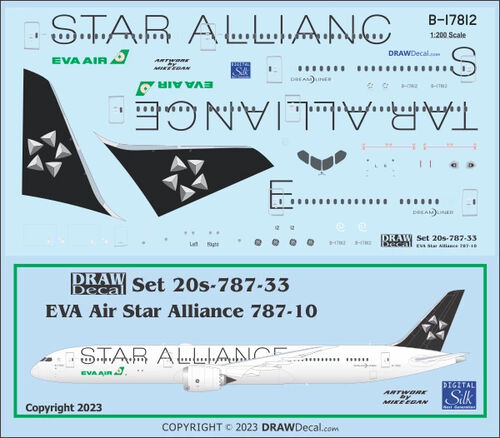 Draw Decal 20-787-33 Boeing 787-10 Dreamliner - EVA Air Star Alliance