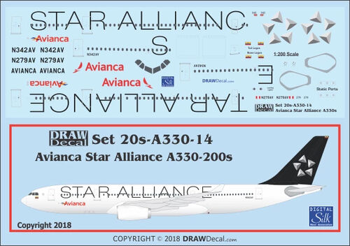 Draw Decal 20-A330-14 Airbus A330-200 - Avianca Star Alliance