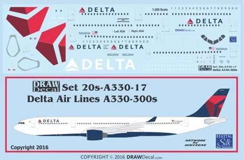 Draw Decal 20-A330-17 Airbus A330-300 - Delta Air Lines