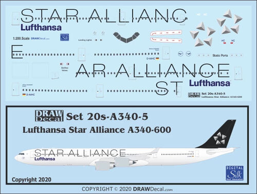 Draw Decal 20-A340-05 Airbus A340-600 - Lufthansa Star Alliance
