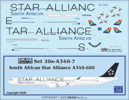 Draw Decal 20-A340-07 Airbus A340-600 - South African Star Alliance
