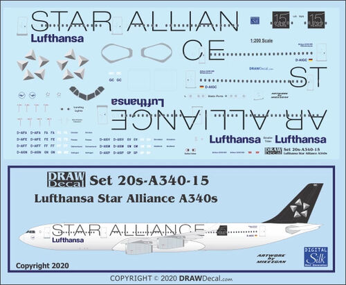 Draw Decal 20-A340-15 Airbus A340-300 - Lufthansa Star Alliance