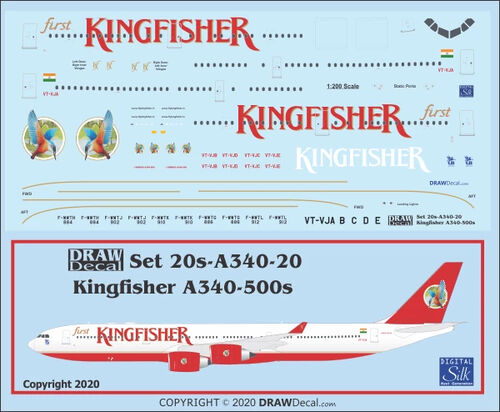 Draw Decal 20-A340-20 Airbus A340-500 - Kingfisher Airlines