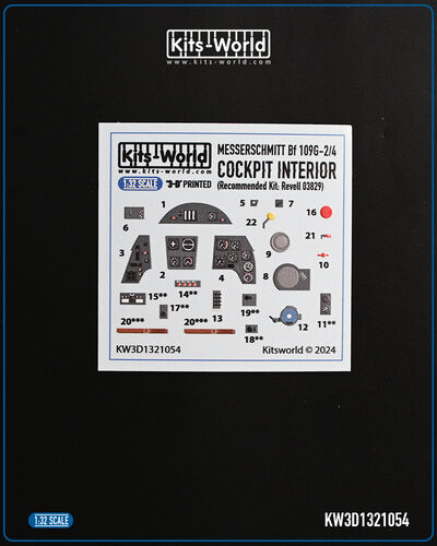 Kits World 3D1321054 Messerschmitt Bf-109 G-2/G-4 - Cockpit Interior (for Revell 03829 kits)