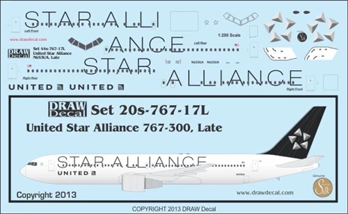 Draw Decal 20-767-17L Boeing 767-300ER - United Airlines Star Alliance (Late Version)