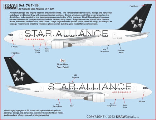 Draw Decal 20-767-19 Boeing 767-200 - Air Canada Star Alliance (C-GAUB)