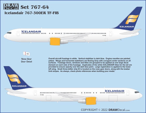 Draw Decal 20-767-64 Boeing 767-300ER - Icelandair (TF-FIB)