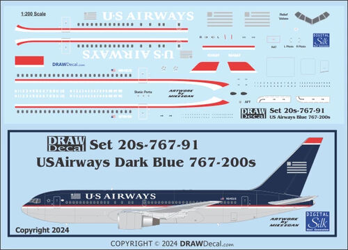 Draw Decal 20-767-91 Boeing 767-200 - US Airways Dark Blue