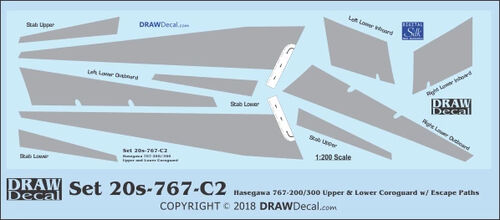 Draw Decal 20-767-C02 Boeing 767-200/300 - Upper and Lower Coroguard with Wing Paths (for Hasegawa kits)