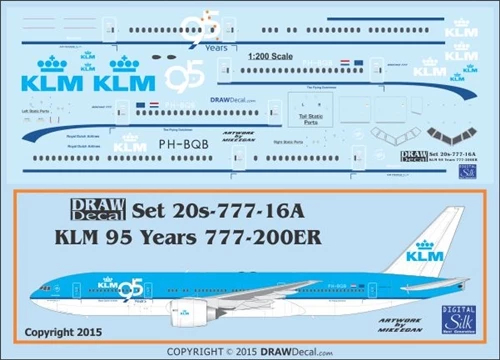 Draw Decal 20-777-16A Boeing 777-200ER - KLM 95 Years
