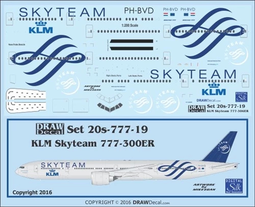 Draw Decal 20-777-19 Boeing 777-300ER - KLM Skyteam
