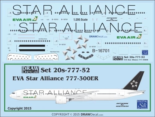 Draw Decal 20-777-52 Boeing 777-300ER - EVA Air Star Alliance