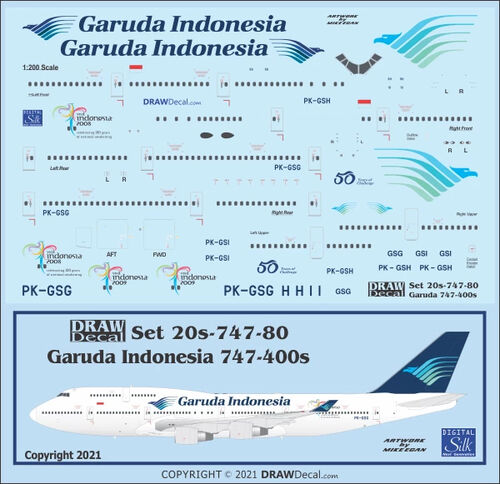 Draw Decal 20-747-80 Boeing 747-400 - Garuda Indonesia