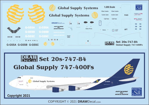 Draw Decal 20-747-84 Boeing 747-400F - Global Supply Systems - British Airways World Cargo