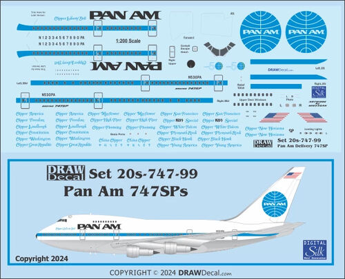 Draw Decal 20-747-99 Boeing 747 SP - Pan Am Delivery Scheme