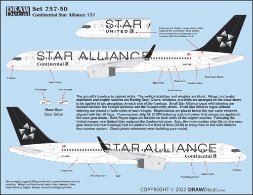 Draw Decal 20-757-50 Boeing 757-200 - Continental / United Star Alliance