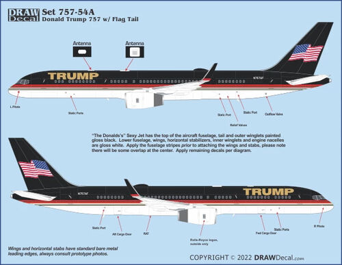 Draw Decal 20-757-54A Boeing 757 - Trump with Flag Tail (N757AF)