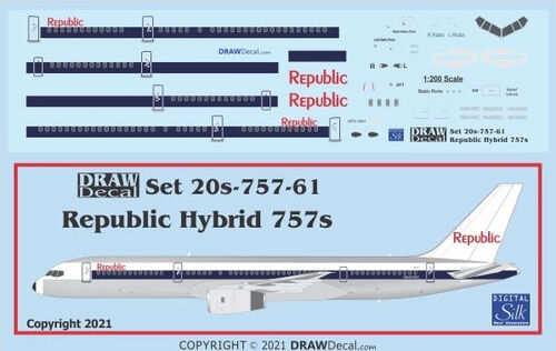 Draw Decal 20-757-61 Boeing 757 - Republic Hybrid Northwest Colors